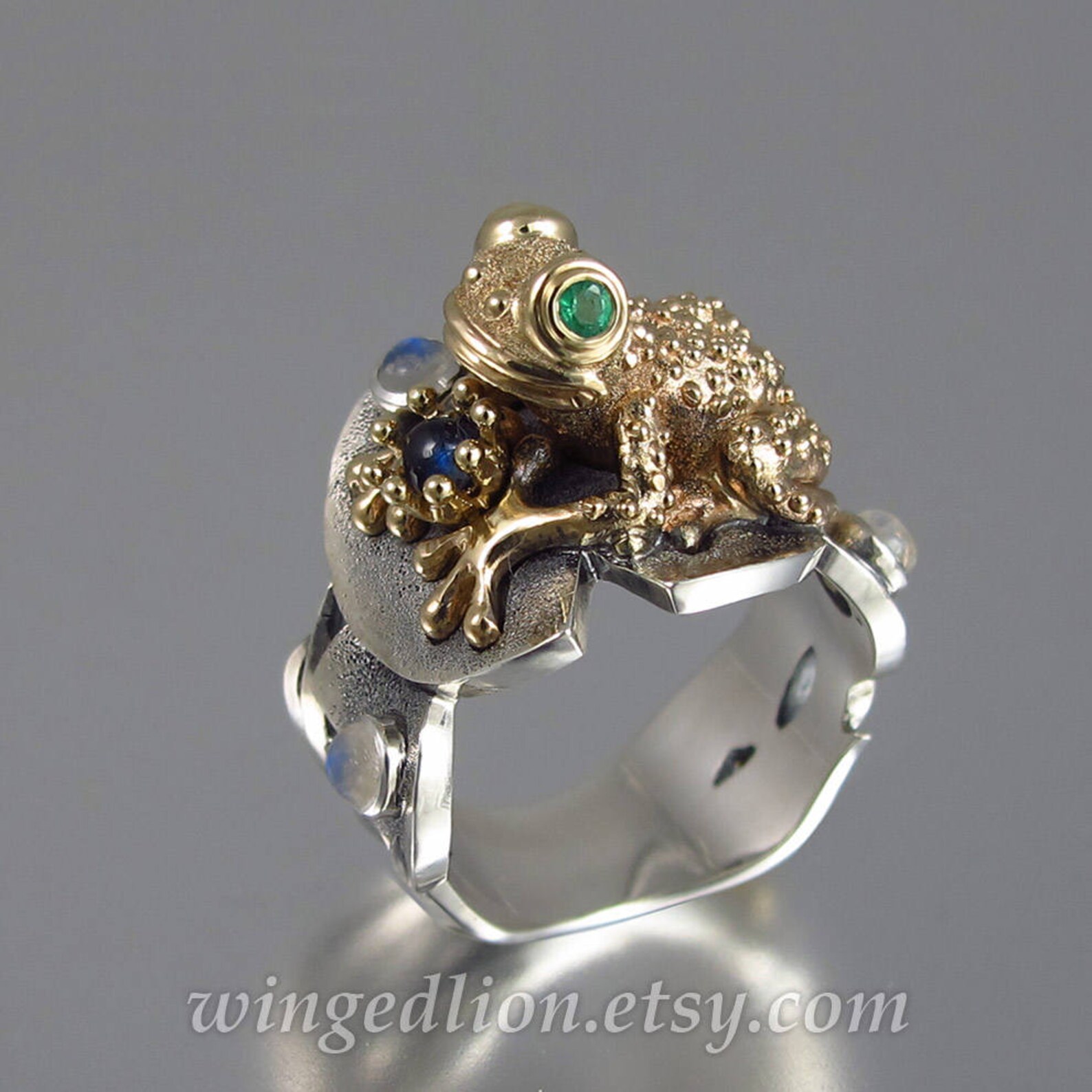 BEFORE THE KISS the Frog Prince ring in silver and 14k gold | Etsy