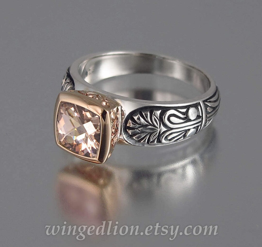Engagement Ring ALEXANDRA Silver and 14K Gold With Morganite - Etsy
