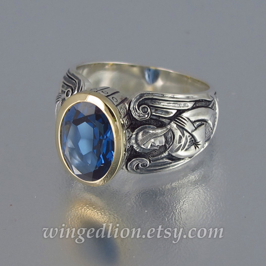 GUARDIAN ANGELS 14k Gold & Silver Ring With London Blue Topaz (sizes 8 ...