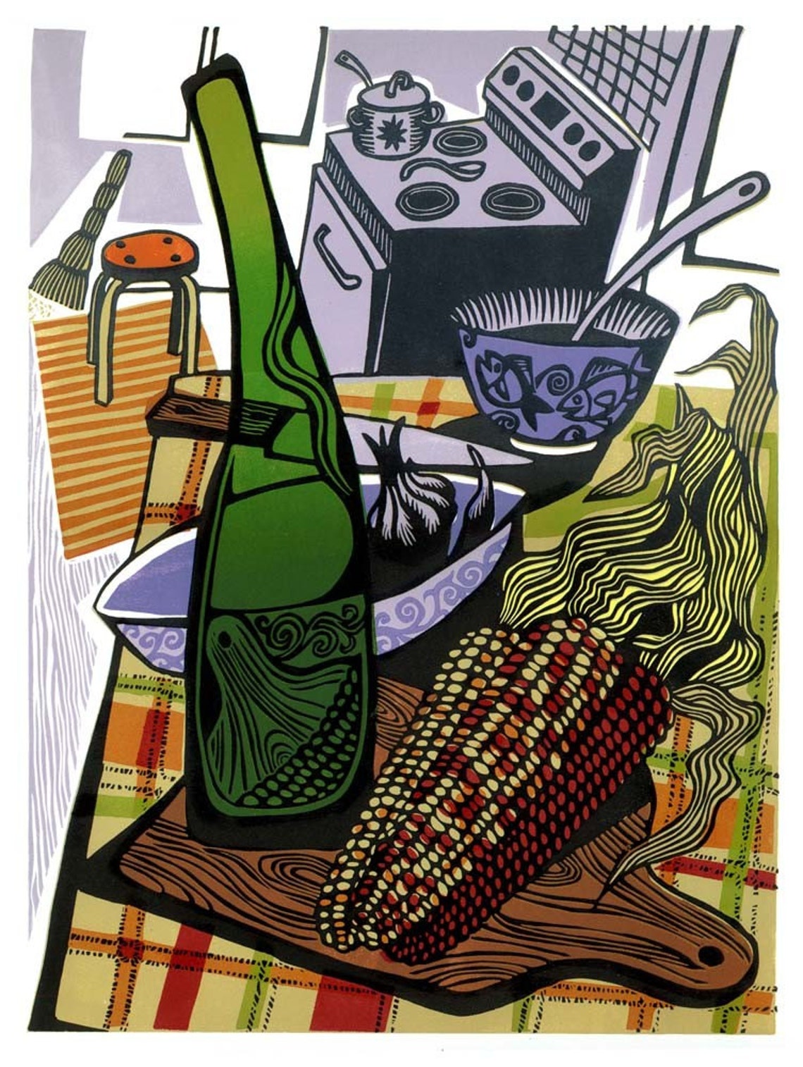 A KITCHEN TABLE linocut | Etsy