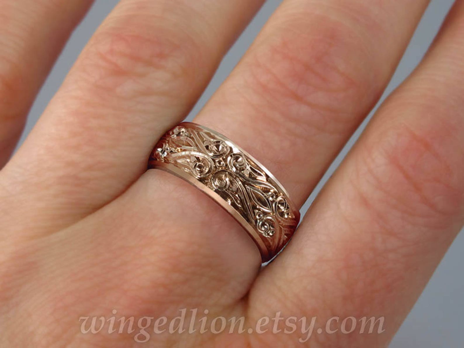 The PRINCE CHARMING 14K Rose Gold Mens Wedding Band - Etsy