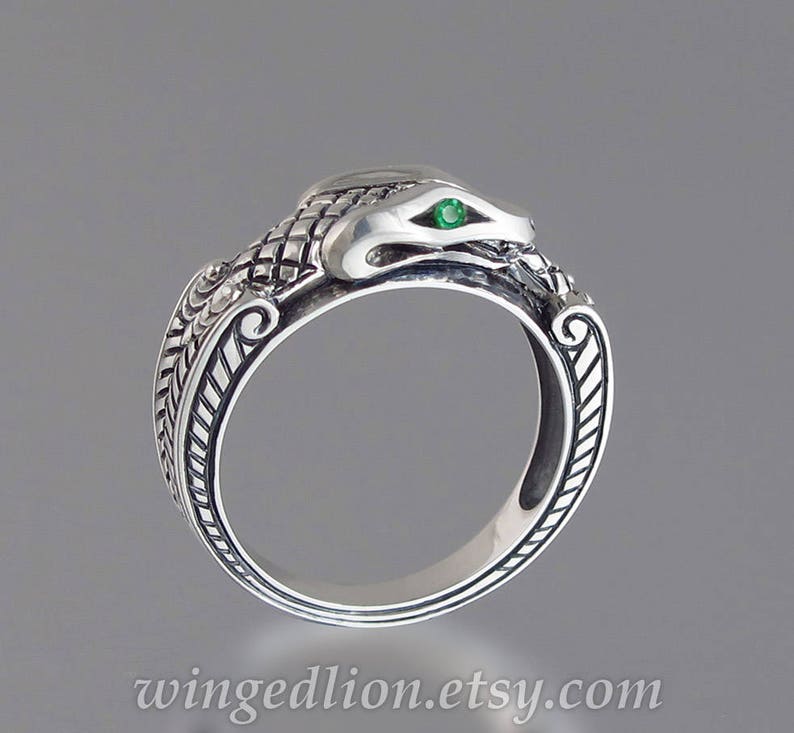 OUROBOROS Silver Mens Unisex Snake Ring With Emerald Eyes - Etsy