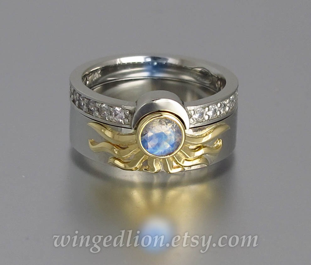 Sun and Moon ECLIPSE Engagement and Wedding Ring Set in Silver - Etsy