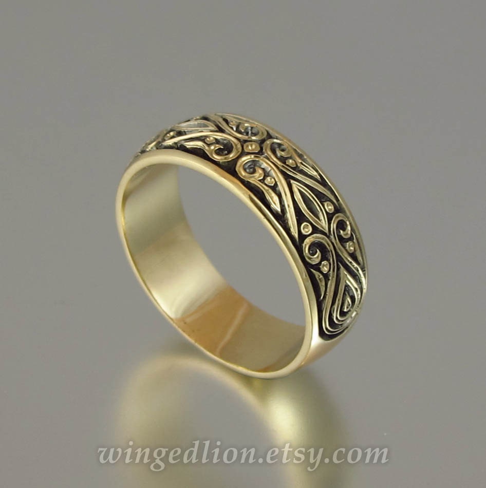 The PRINCE CHARMING 14K gold mens wedding band | Etsy