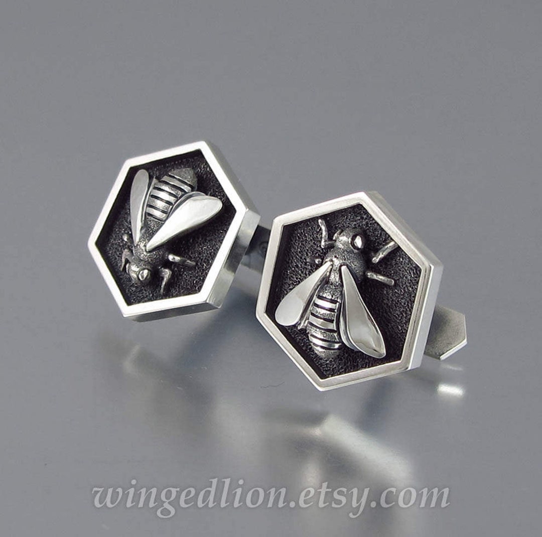 HONEY BEE Cufflinks Sterling Silver Mens Cuff Links - Etsy