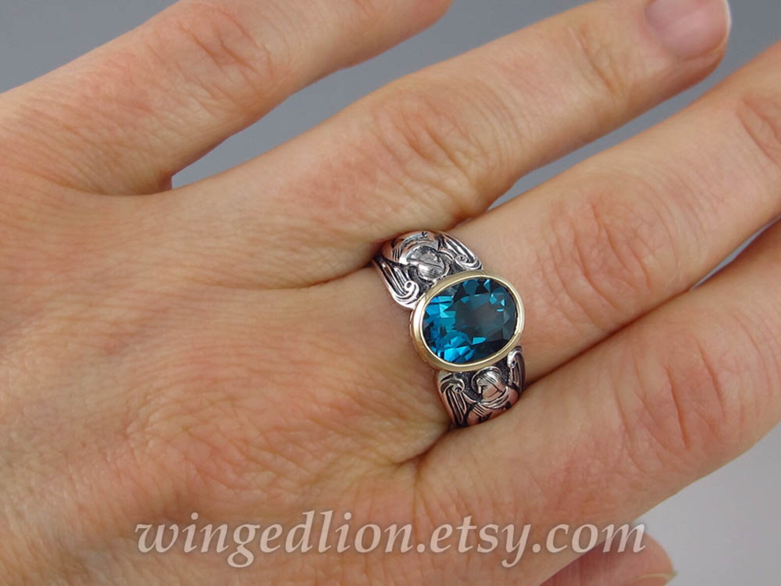 GUARDIAN ANGELS Silver 14K Ring With London Blue Topaz sizes - Etsy