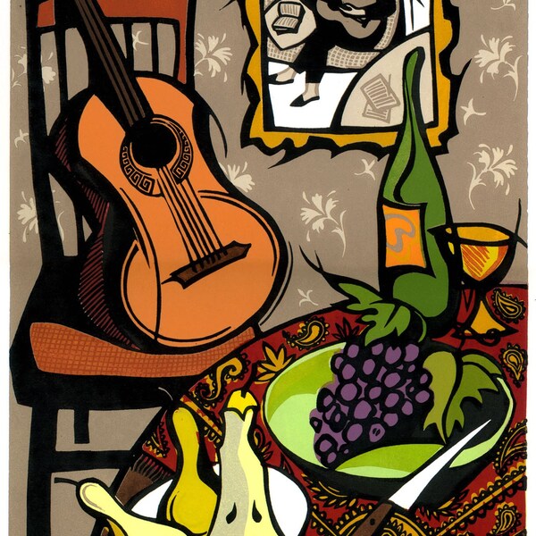 Guitar Linocut - Etsy