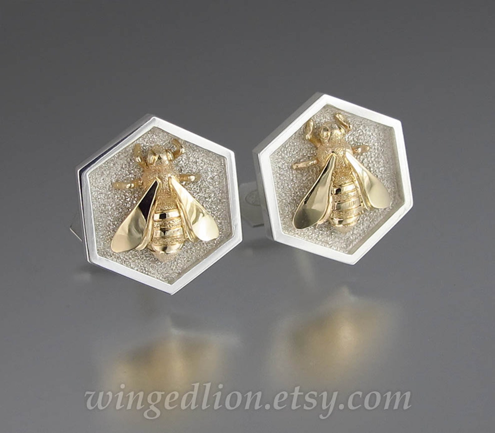 HONEY BEE Cufflinks Sterling Silver and 14k Yellow Gold - Etsy