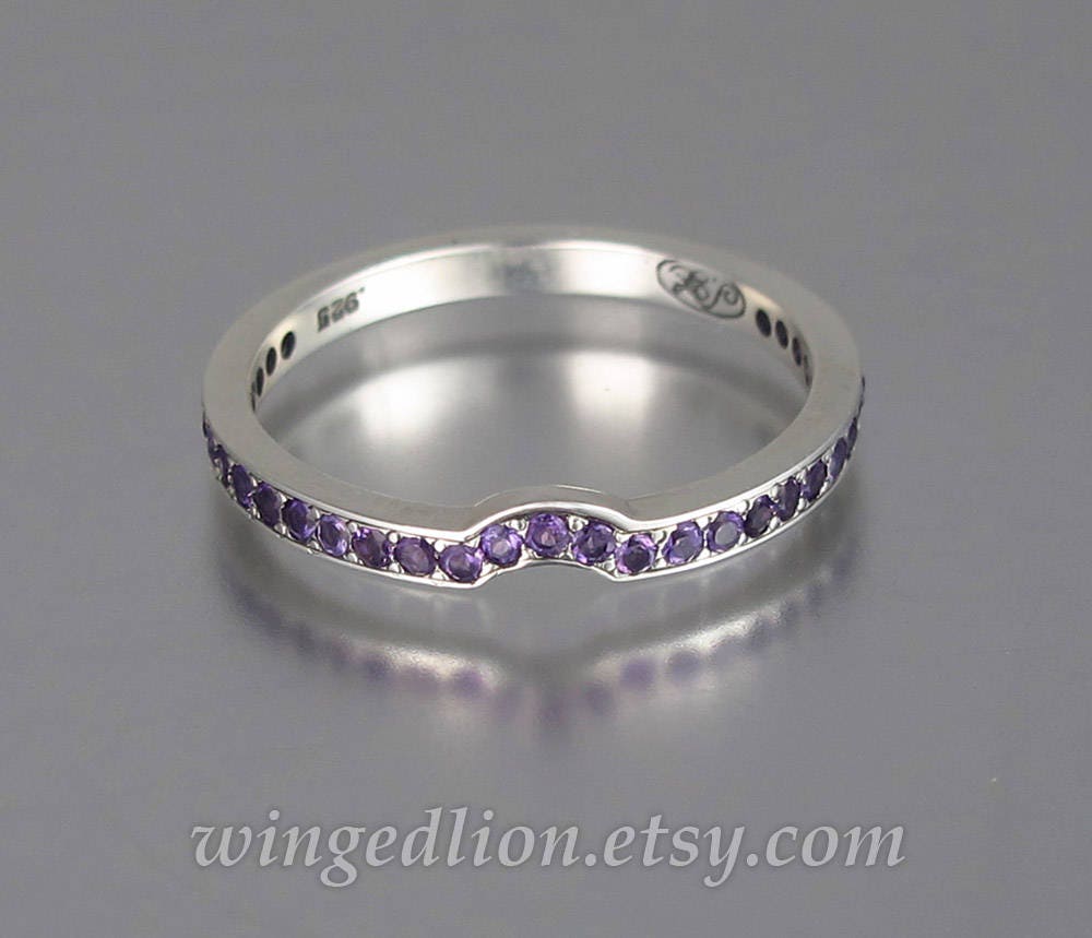 LAUREL CROWN Silver Engagement Set Ring and Wedding Band With Amethyst ...