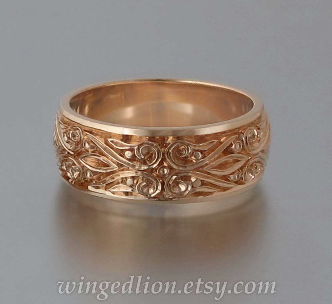 The PRINCE CHARMING 14K Rose Gold Mens Wedding Band - Etsy