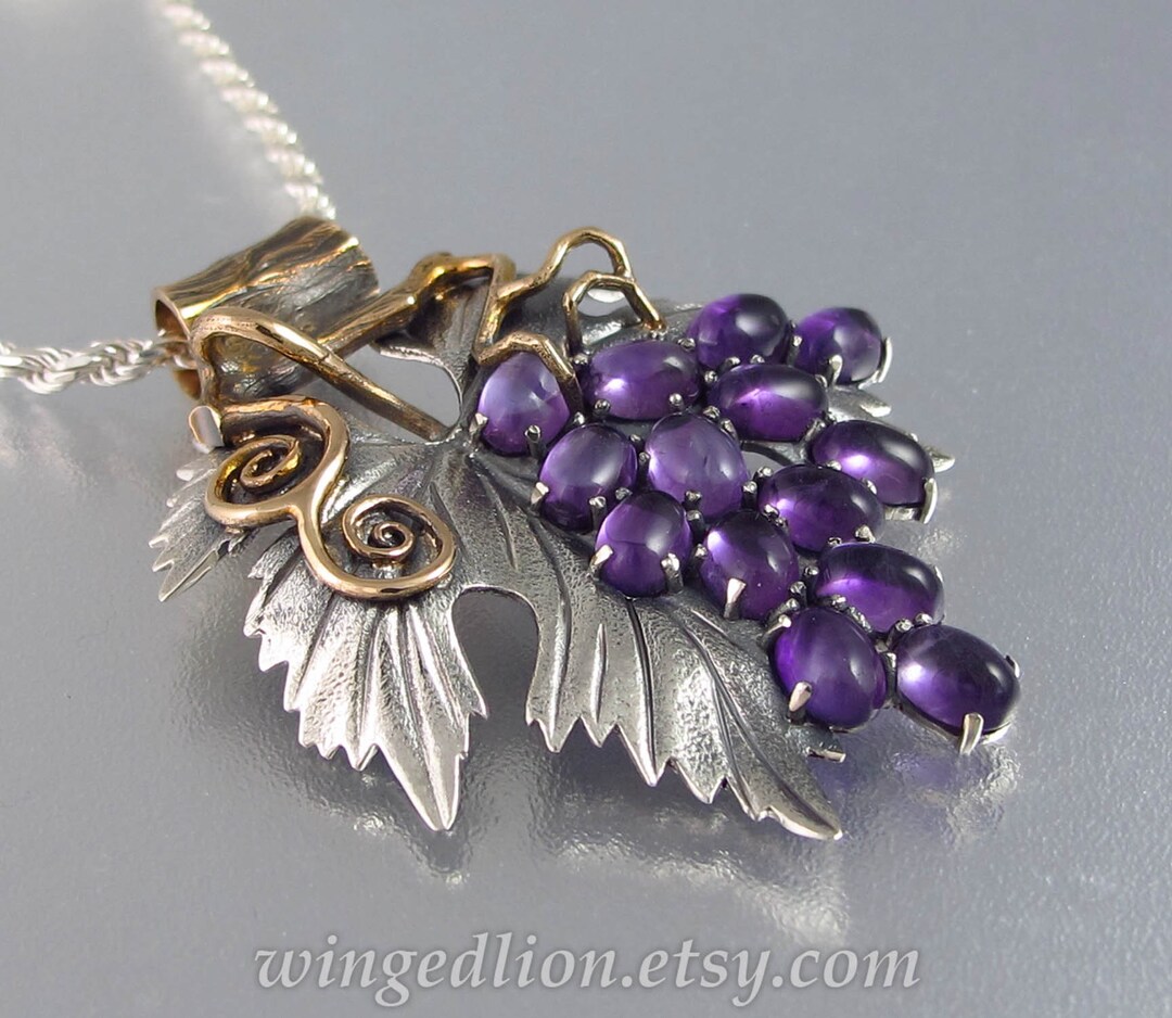 The GRAPES Silver & Bronze Pendant With Amethysts Ready to Ship - Etsy