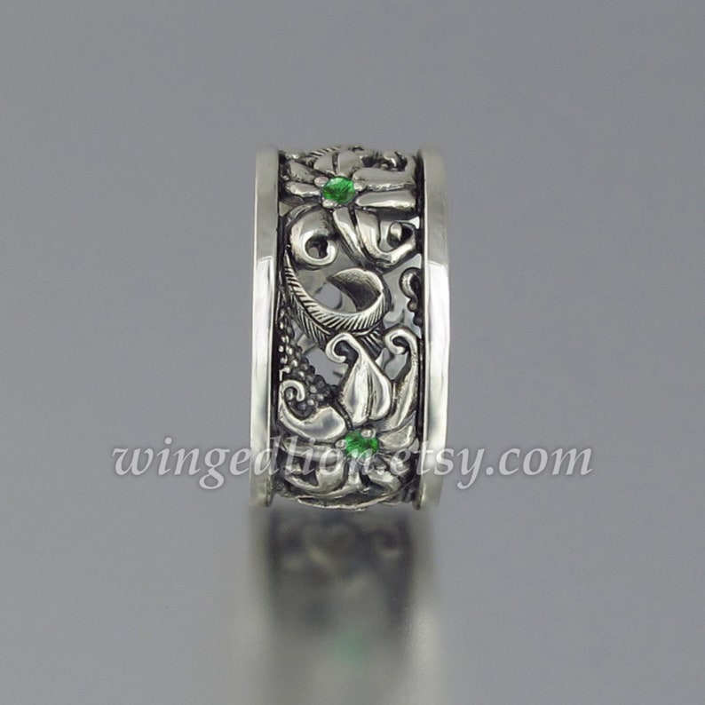 FLORAL Art Nouveau Inspired Silver Ring With Tsavorites - Etsy