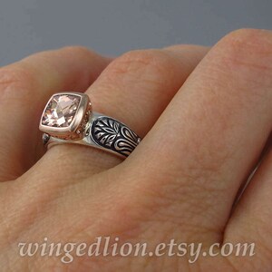 Engagement Ring ALEXANDRA Silver and 14K Gold With Morganite - Etsy