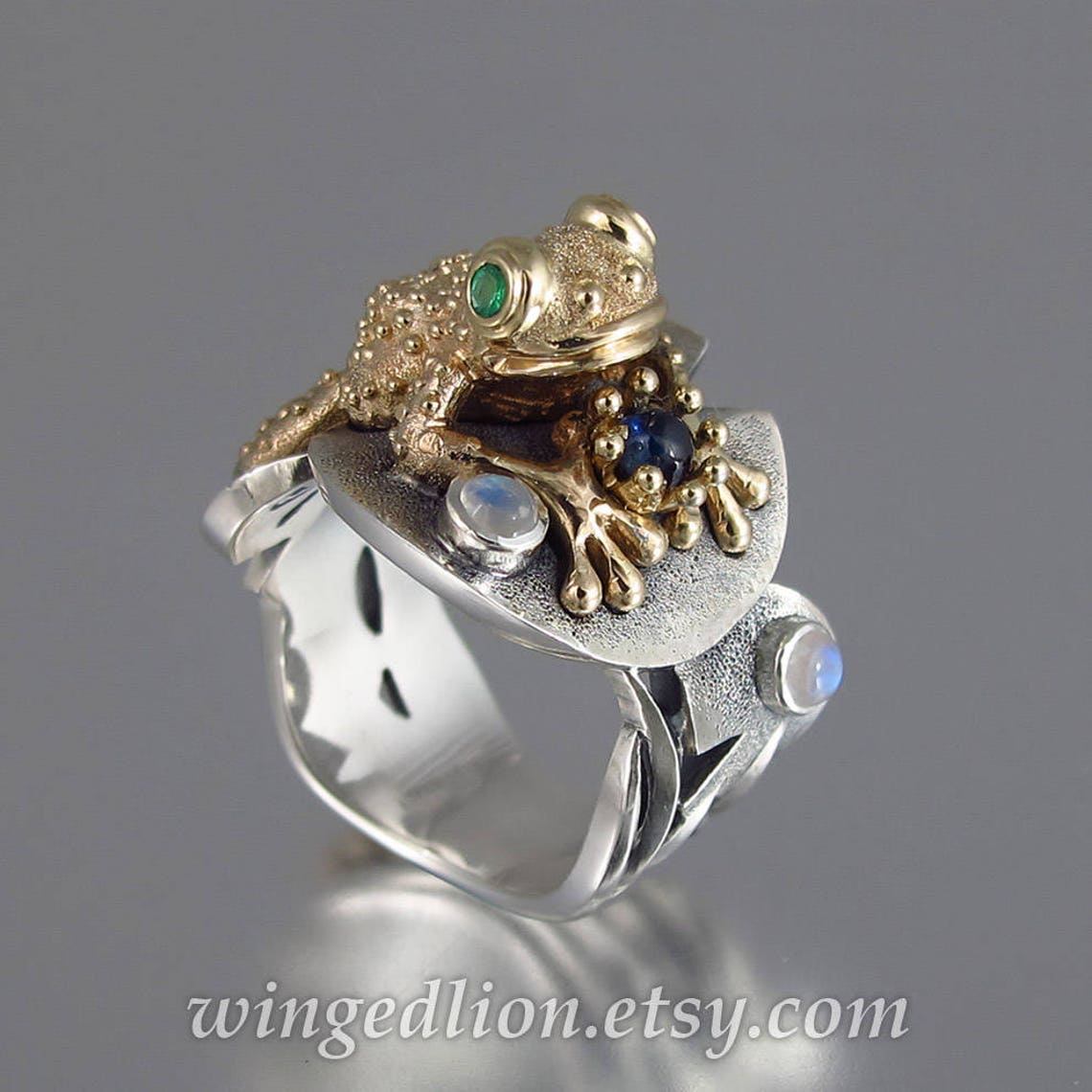 BEFORE THE KISS the Frog Prince ring in silver and 14k gold | Etsy