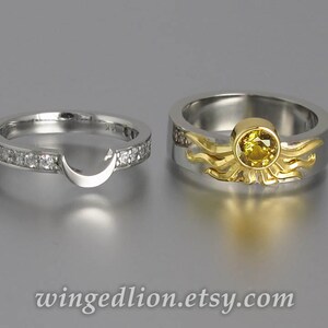 Sun and Moon ECLIPSE Engagement Wedding Ring Set in 18k & 14k Gold With ...