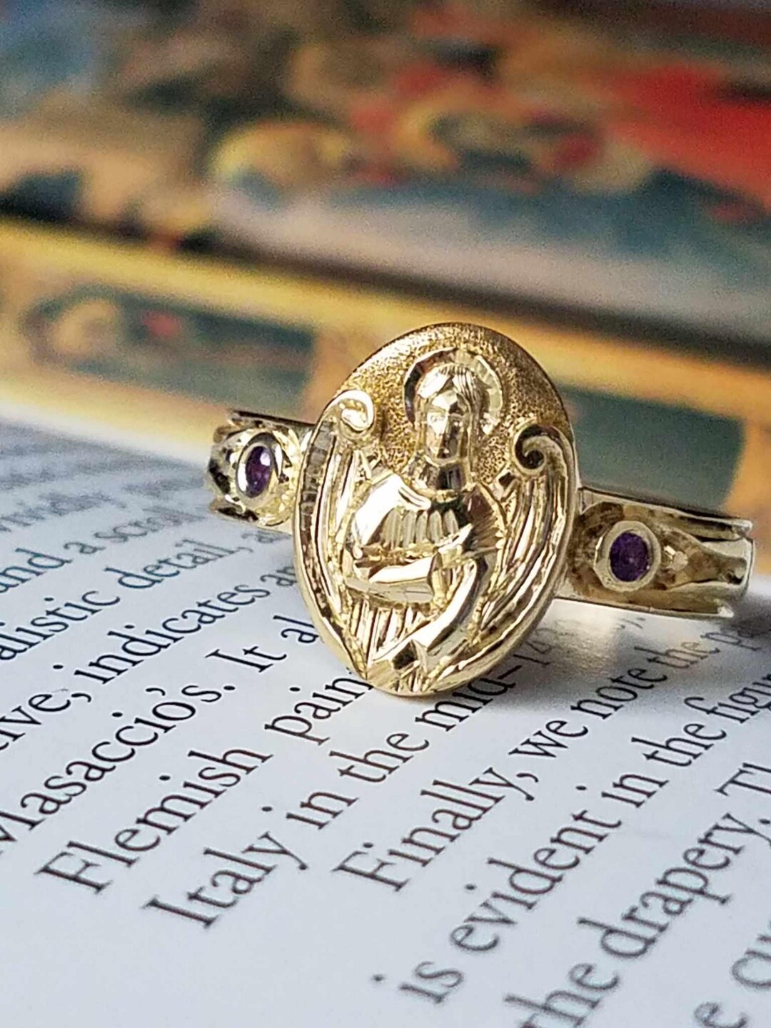 ANGEL'S SEAL 18k Gold Signet Ring With Amethysts, Religious Ring - Etsy