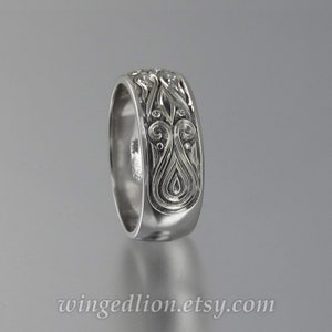 The PRINCE CHARMING 14k White Gold Mens Wedding Band With Emerald - Etsy