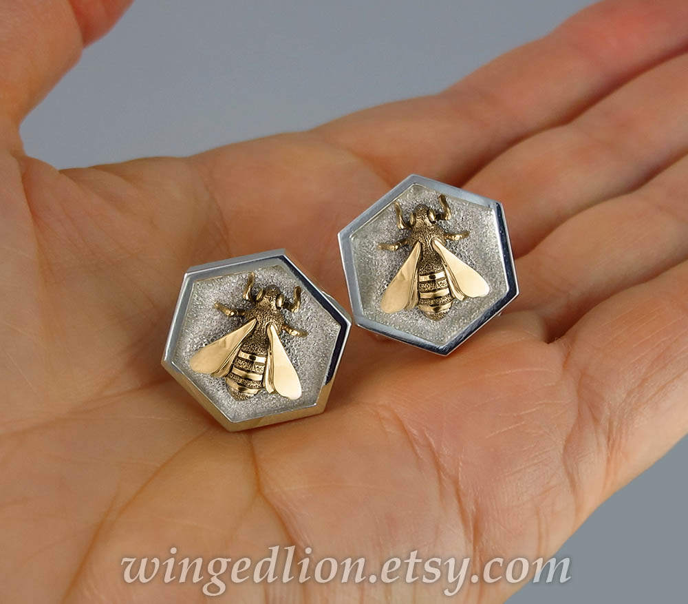 HONEY BEE Cufflinks Sterling Silver & Bronze Mens Cuff Links - Etsy