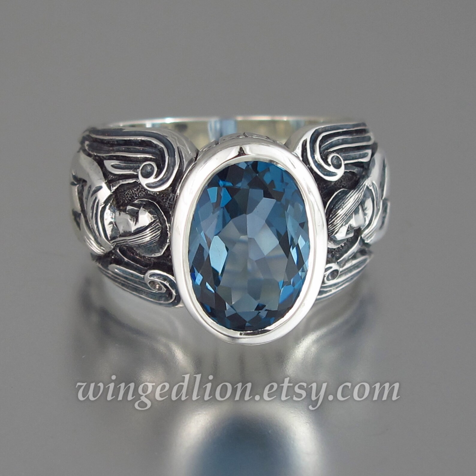 GUARDIAN ANGELS Mens Silver Ring With London Blue Topaz sizes - Etsy