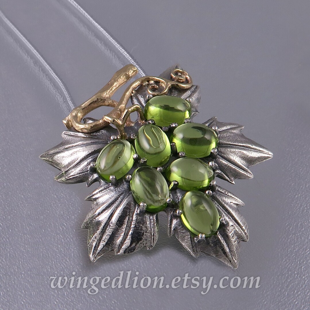 Small GRAPES Silver & 14k Gold Pendant With Peridot Ready to Ship - Etsy