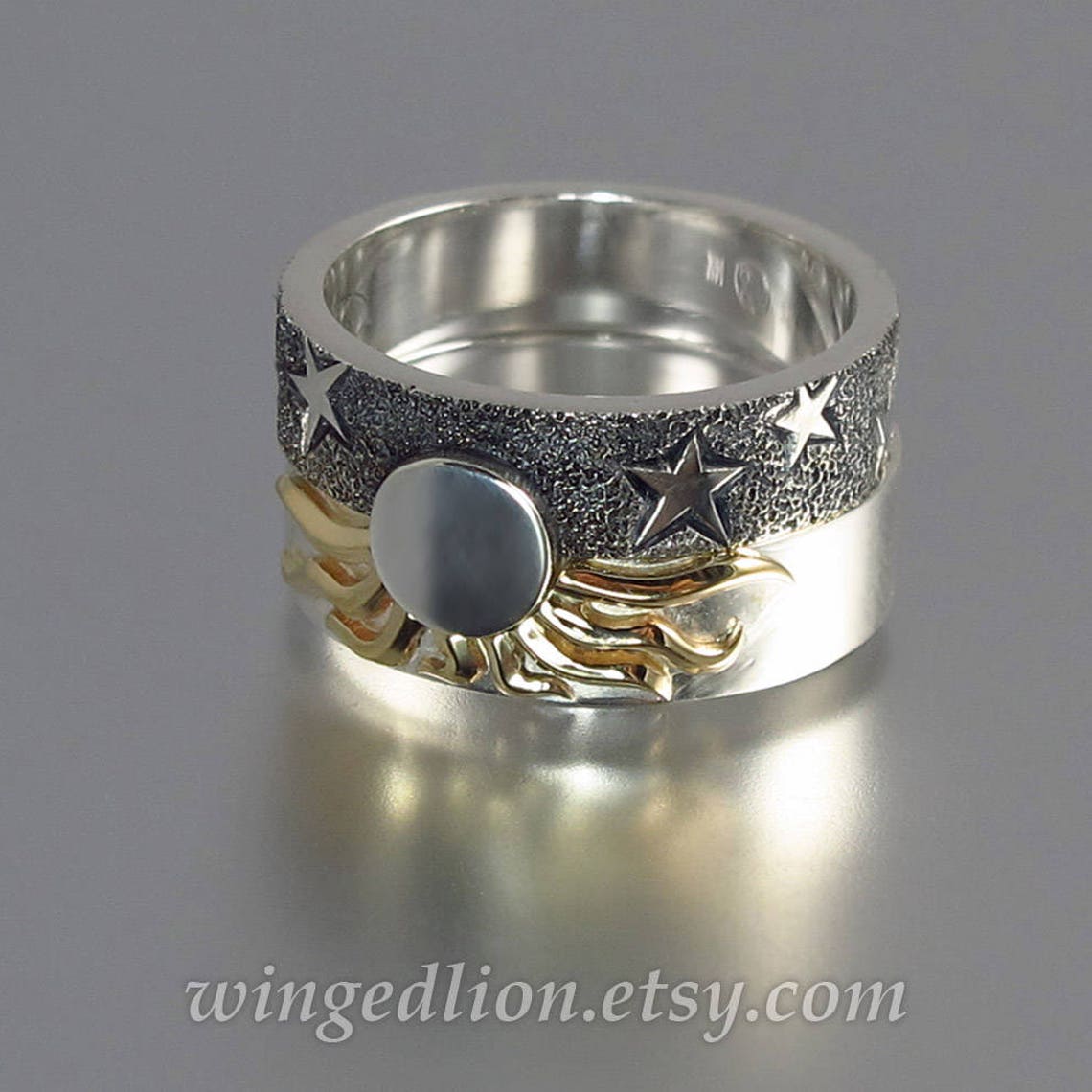 SOLAR ECLIPSE Sun and Moon Engagement Ring and Wedding Band in - Etsy ...
