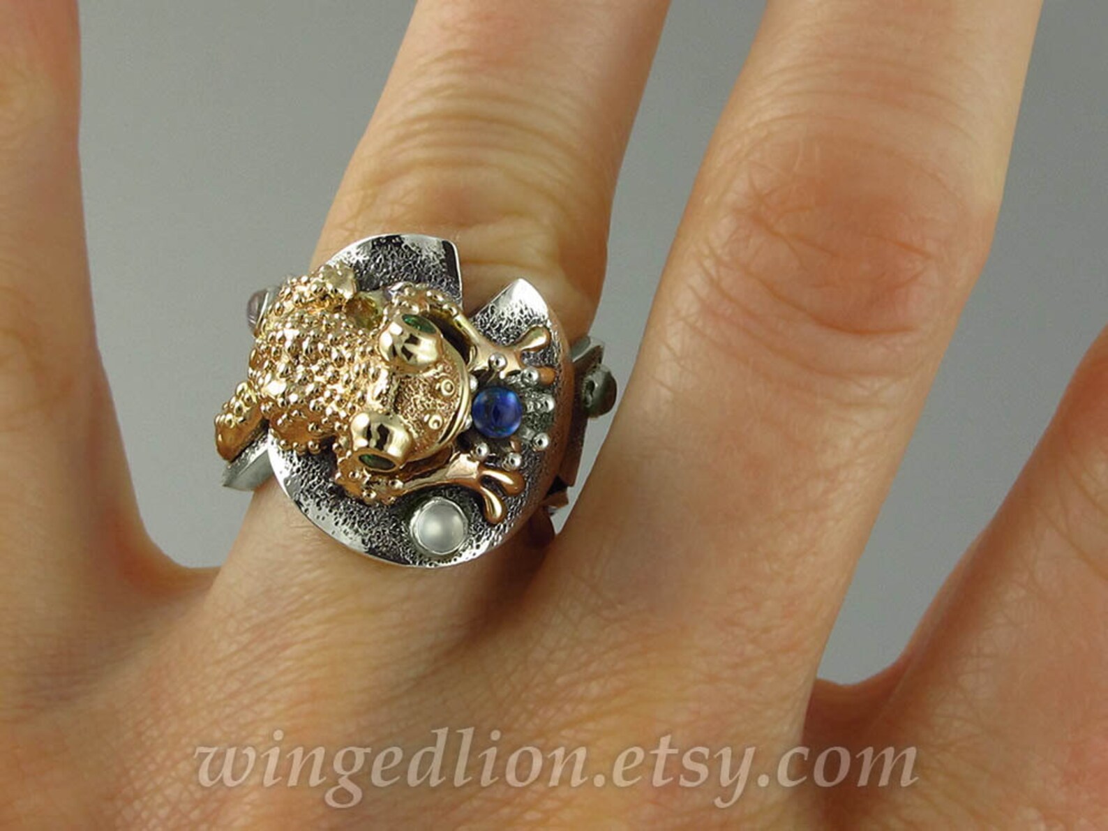 BEFORE THE KISS the Frog Prince ring in silver and 14k gold | Etsy