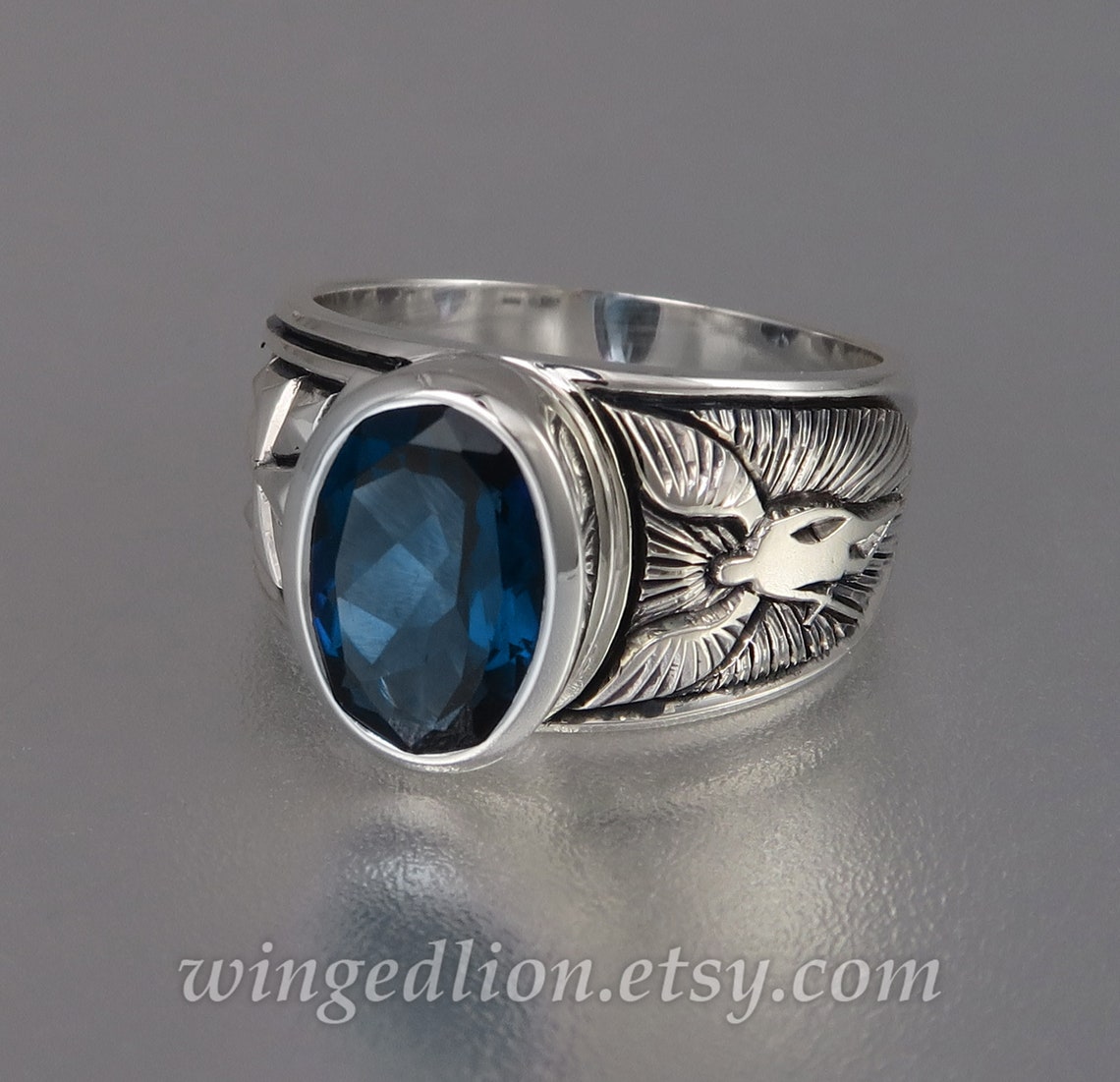 TEMPLAR Knight and Cross Men's Silver Ring With London Blue Topaz - Etsy