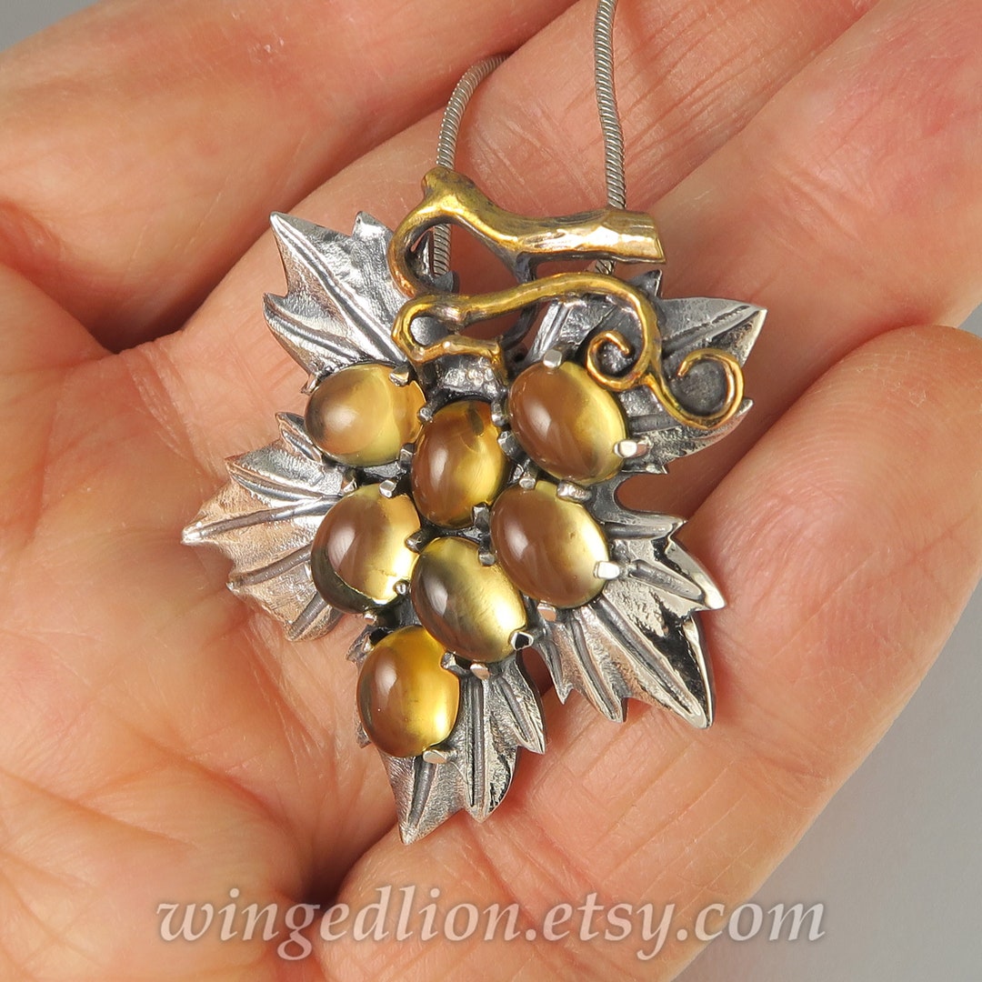 Small GRAPES Silver and Bronze Pendant With Citrine - Etsy
