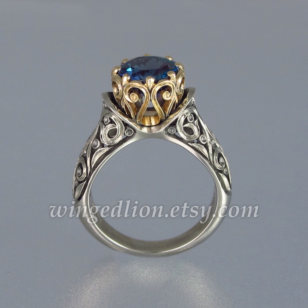 The ENCHANTED PRINCESS 14K Gold and Silver Alexandrite Engagement Ring ...