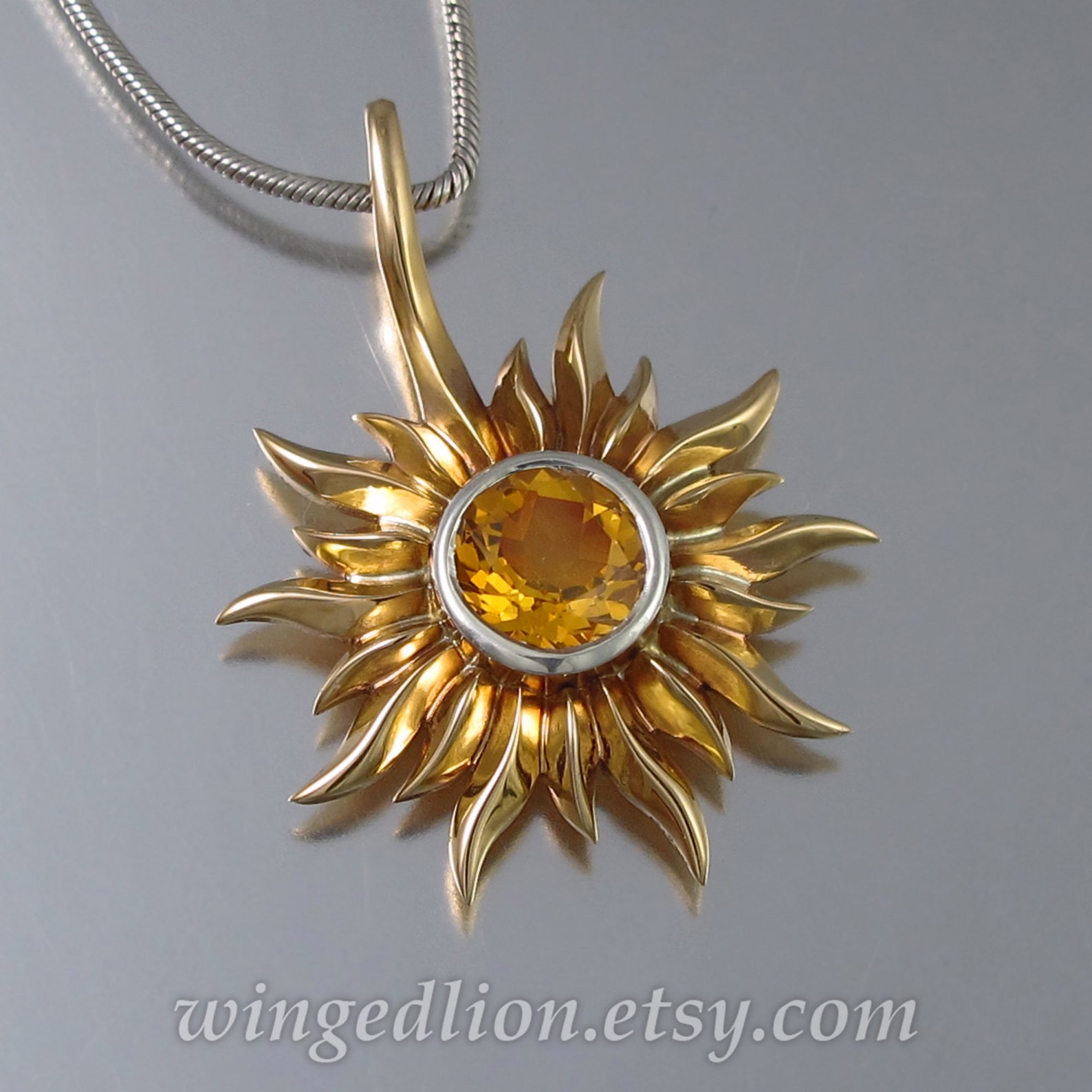 Sun Pendant, SOLAR ECLIPSE Bronze and Silver Sun Pendant With Citrine ...