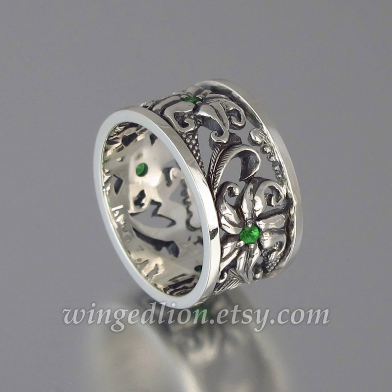FLORAL Art Nouveau Inspired Silver Ring With Tsavorites - Etsy
