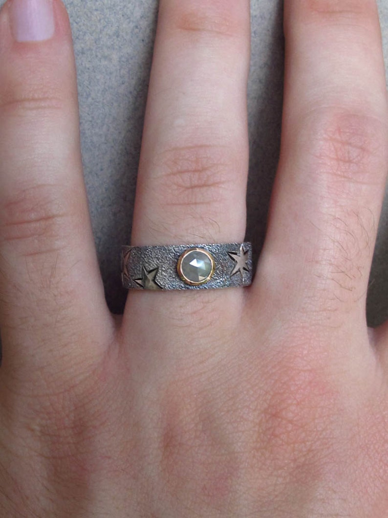 MOONSTRUCK mens wedding band silver and 14k gold 0.4ct rosecut | Etsy