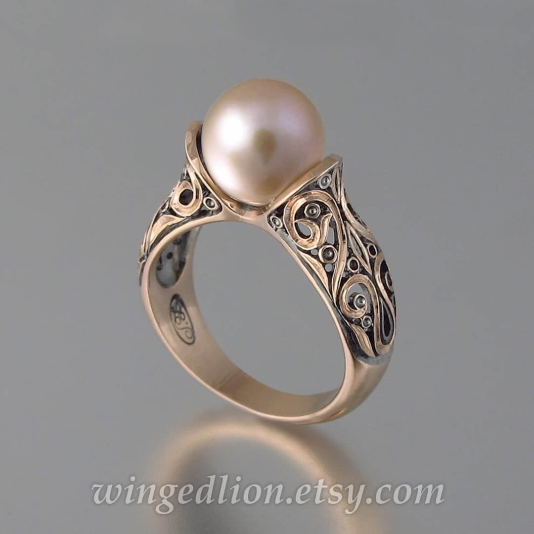 The ENCHANTED PEARL 14K Rose Gold Ring Pink Pearl - Etsy