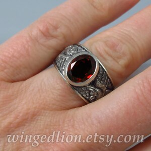 GRIFFIN Silver Ring With Garnet Gothic Medieval Unisex Gryffon Ring - Etsy