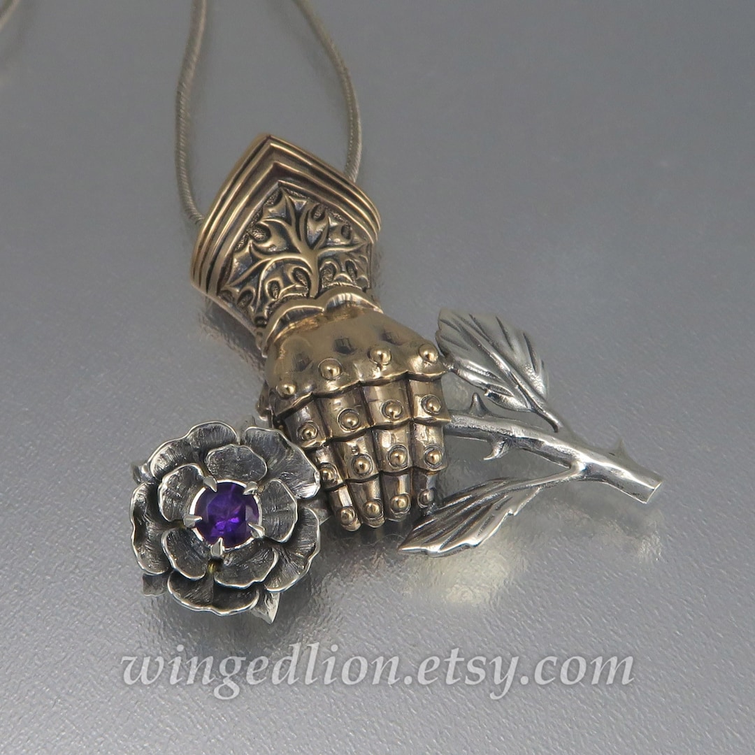 CHIVALRY Medieval Rose Silver and Bronze Amethyst Pendant - Etsy