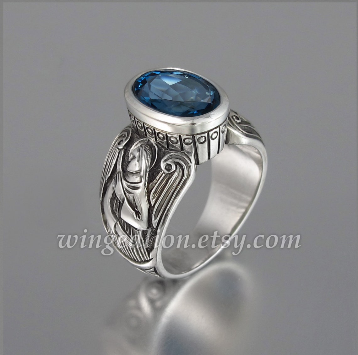 GUARDIAN ANGELS Mens Silver Ring With London Blue Topaz sizes - Etsy