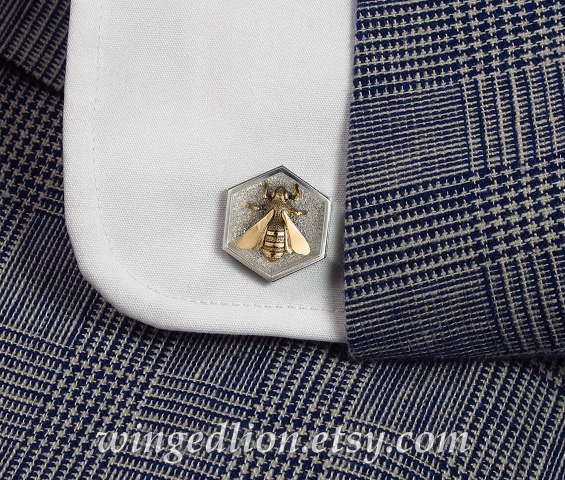 HONEY BEE Cufflinks Sterling Silver & Bronze Mens Cuff Links | Etsy