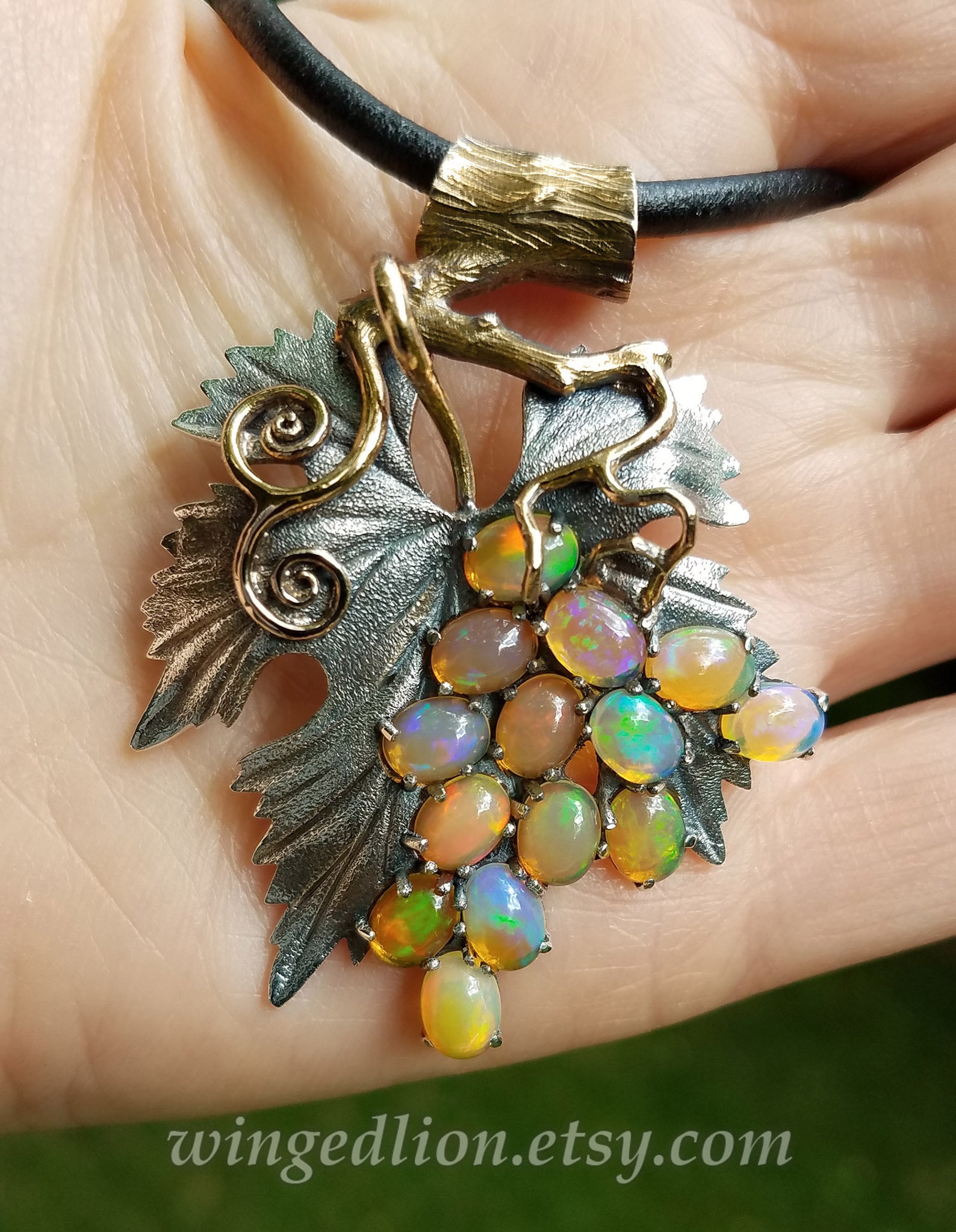 The GRAPES Silver and Bronze Pendant With Opals | Etsy