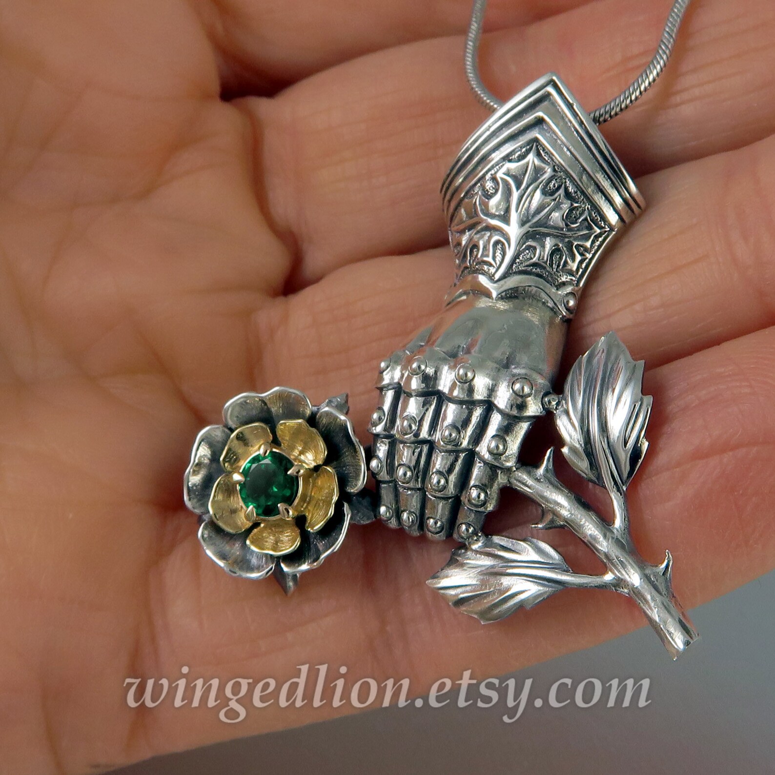 Armor Gauntlet Ornate Pendant, CHIVALRY Pendant in Silver and 14k ...