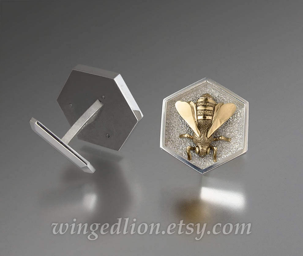 HONEY BEE Cufflinks Sterling Silver & Bronze Mens Cuff Links | Etsy