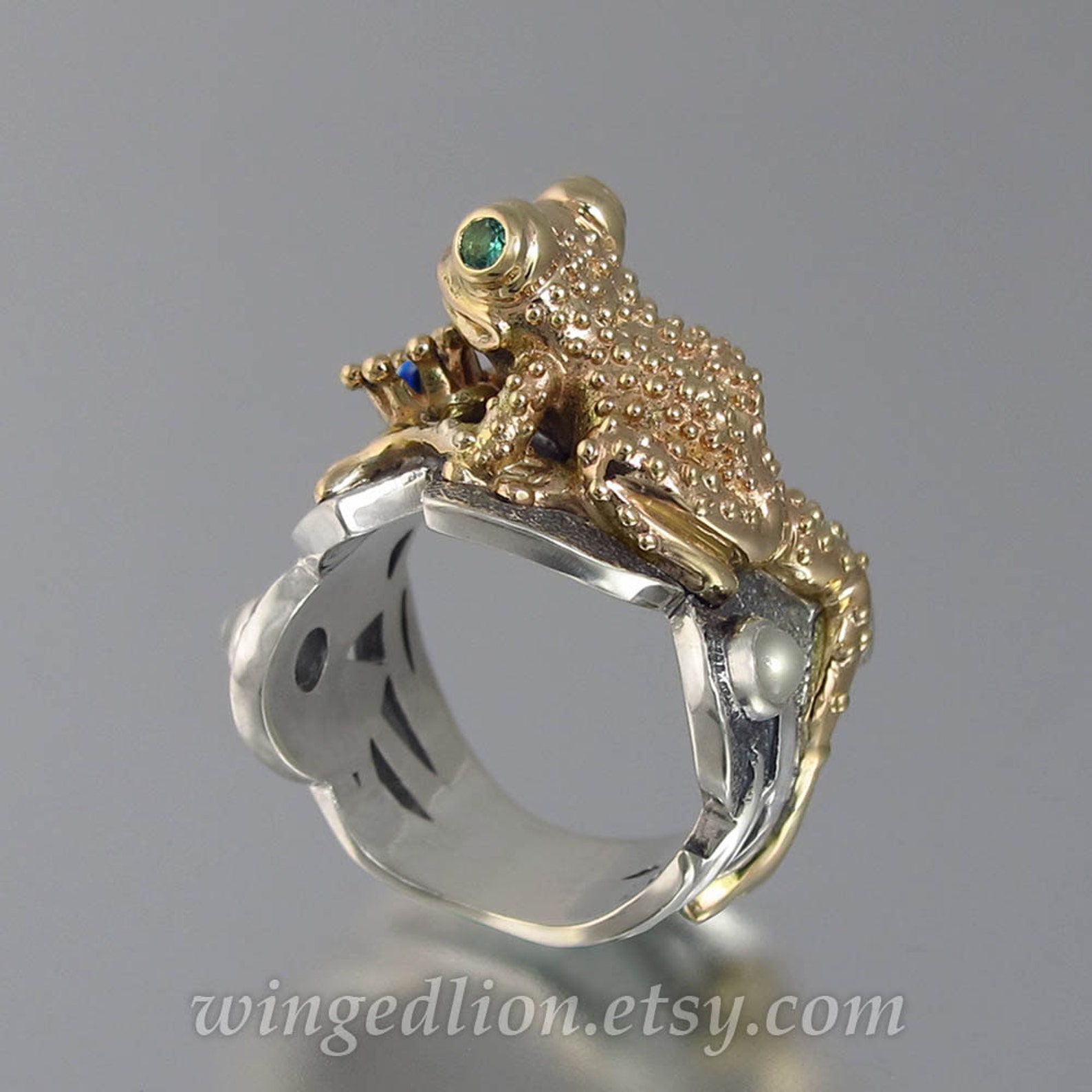 BEFORE THE KISS the Frog Prince ring in silver and 14k gold | Etsy