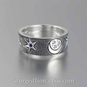 MOONSTRUCK Silver Band With Moonstones and Blue Sapphires - Etsy