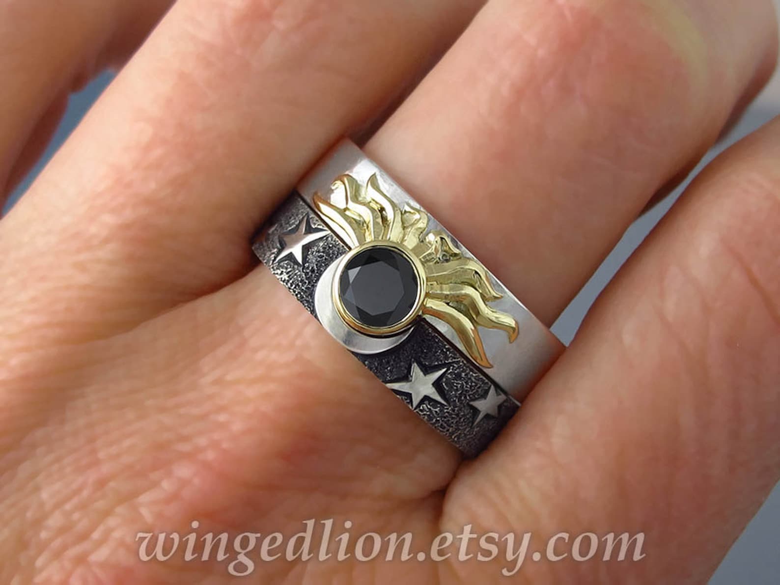Sun and Moon ECLIPSE Engagement Ring and Wedding Band Set in 18K & 14K ...