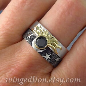 Sun and Moon ECLIPSE Engagement Ring and Wedding Band Set in 18K & 14K ...