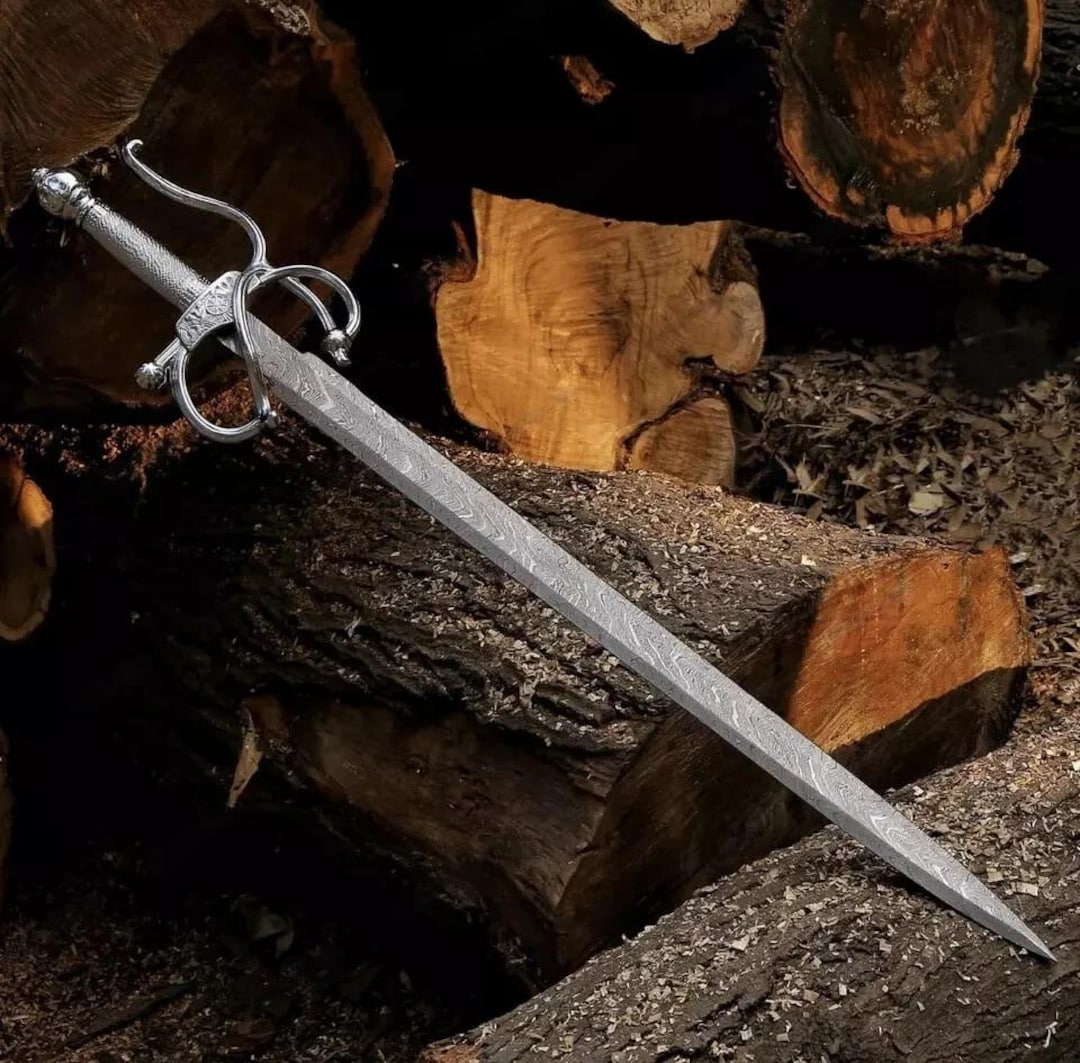 Marvelous Handmade Damascus Steel Medieval, Rapier Sword With Leather ...