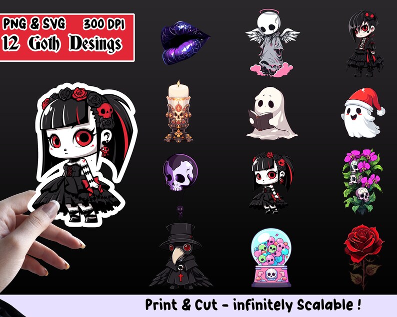 Goth Sticker PNG Pack, Goth Sticker Set, Goth PNG, Goth SVG, Sticker ...