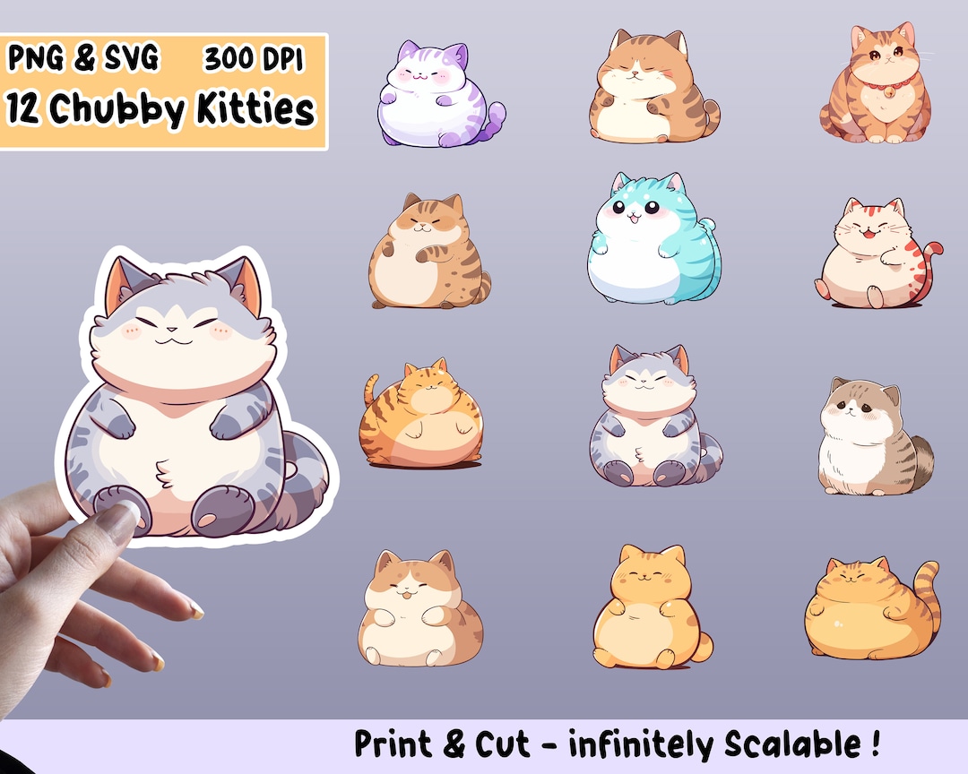 Chubby Cats Sticker PNG Pack, Chubby Cats Sticker Set, Chubby Cats PNG, Chubby Cats SVG, Sticker ...