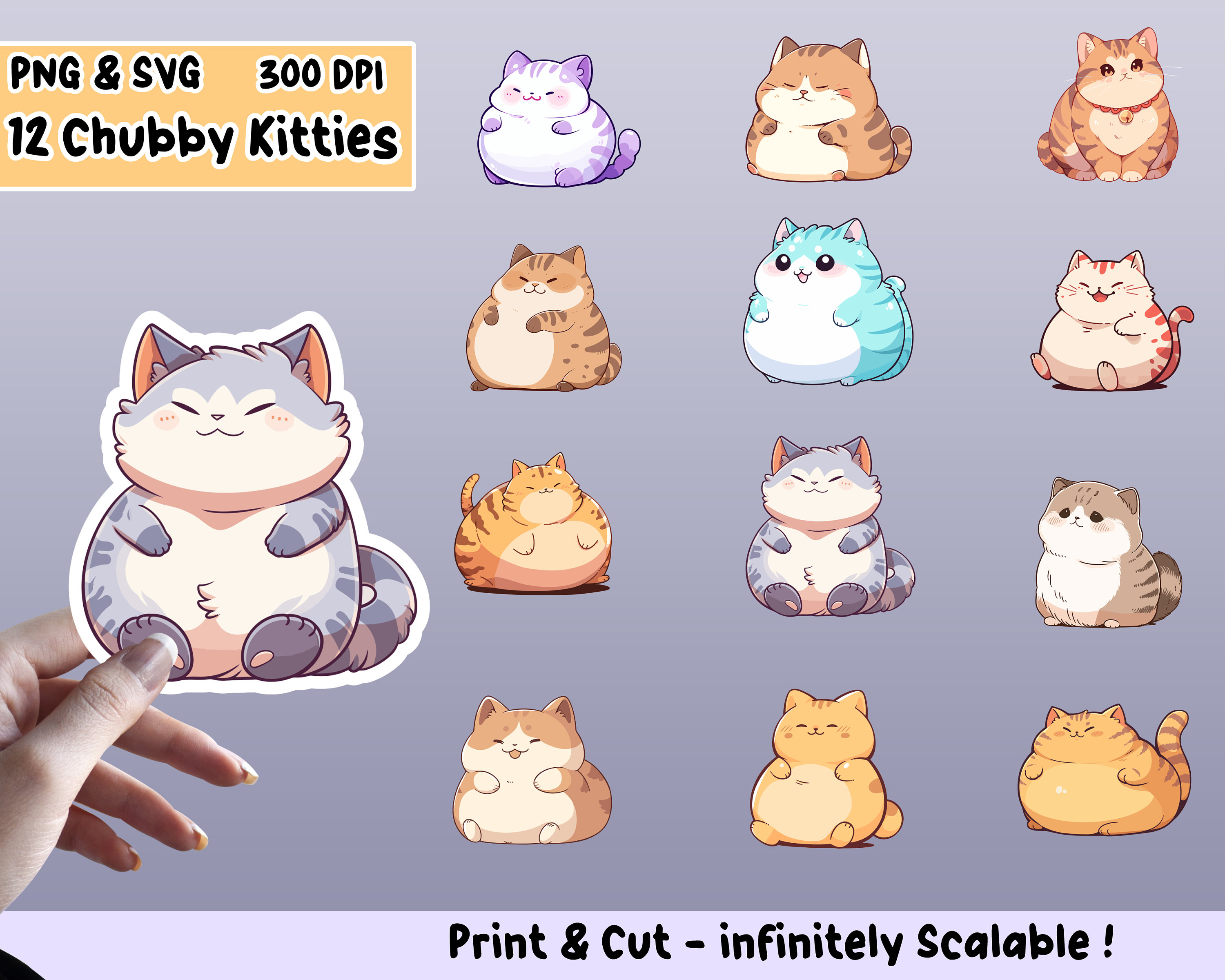 Chubby Cats Sticker PNG Pack, Chubby Cats Sticker Set, Chubby Cats PNG ...