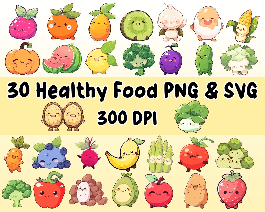 Healthy Food Sticker PNG Pack, Food Sticker Set, Healthy Food PNG ...