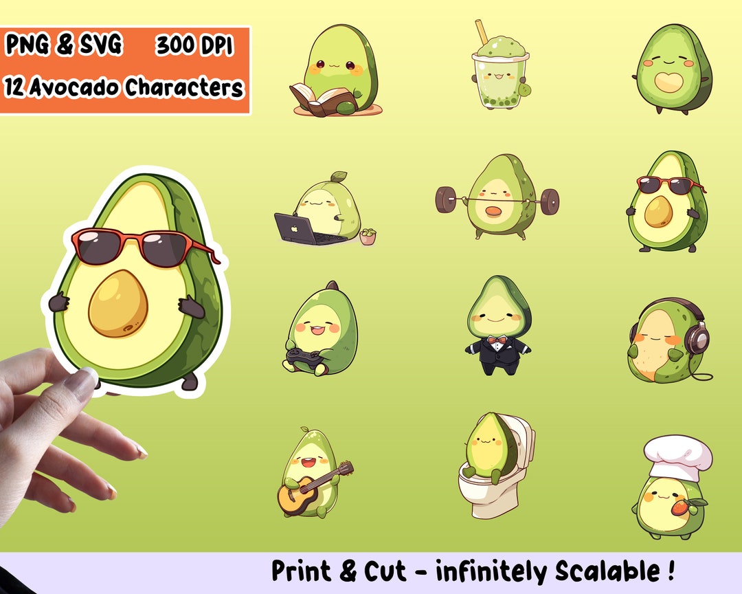 Avocado Sticker PNG Pack, Avocado Sticker Set, Avocado PNG, Avocado SVG ...